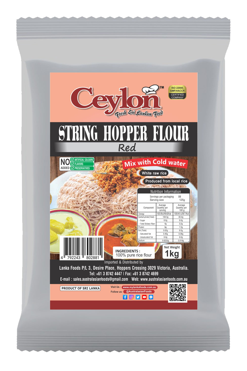 CEYLON 1kg STRING HOPPER FLOUR (RED) | Australasian Foods